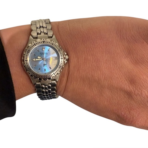 Fossil | Accessories | Fossil Blue And Silver Vintage Ladies Watch ...